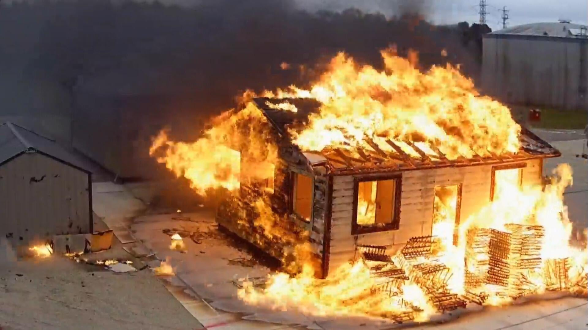 Watch CBS Evening News: Inside facility testing homes to survive fire ...